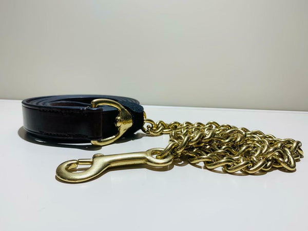 English Sedgwick Leather Show Lead Rein With Brass Chain & Loop Handle ...